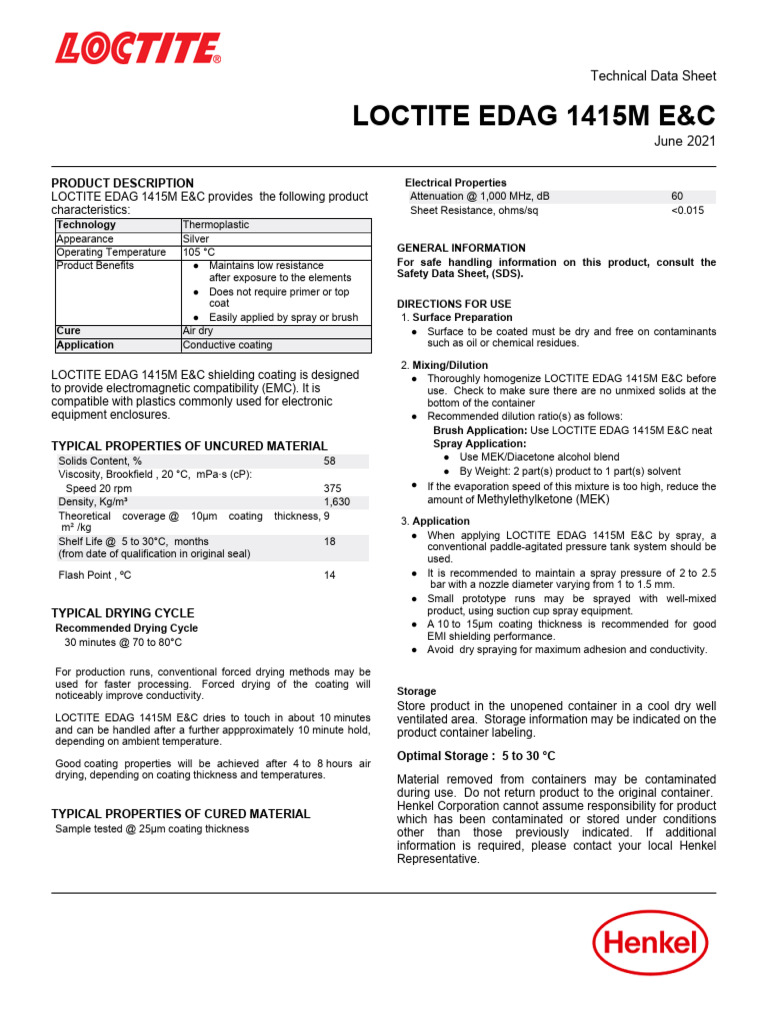 LOCTITE EDAG 1415M E&C Technical Data | PDF | Electronic Engineering ...