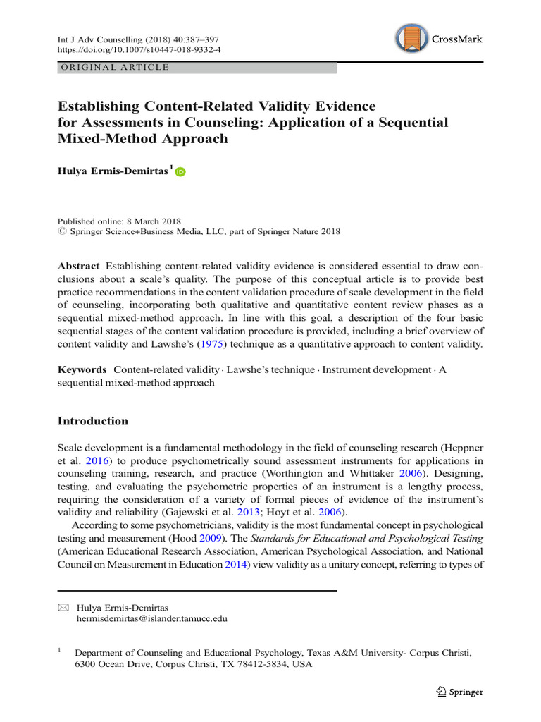 Content Validity in Counseling Assessments | PDF | Validity (Statistics ...
