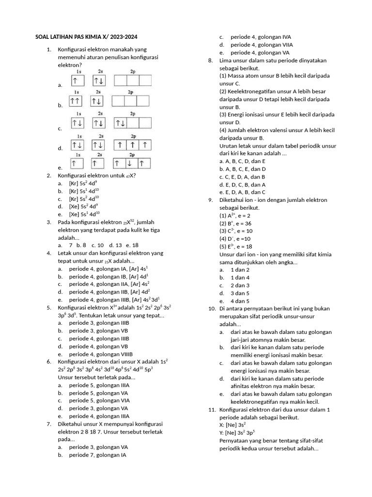 Soal Latihan PAS Kimia X 2023 | PDF