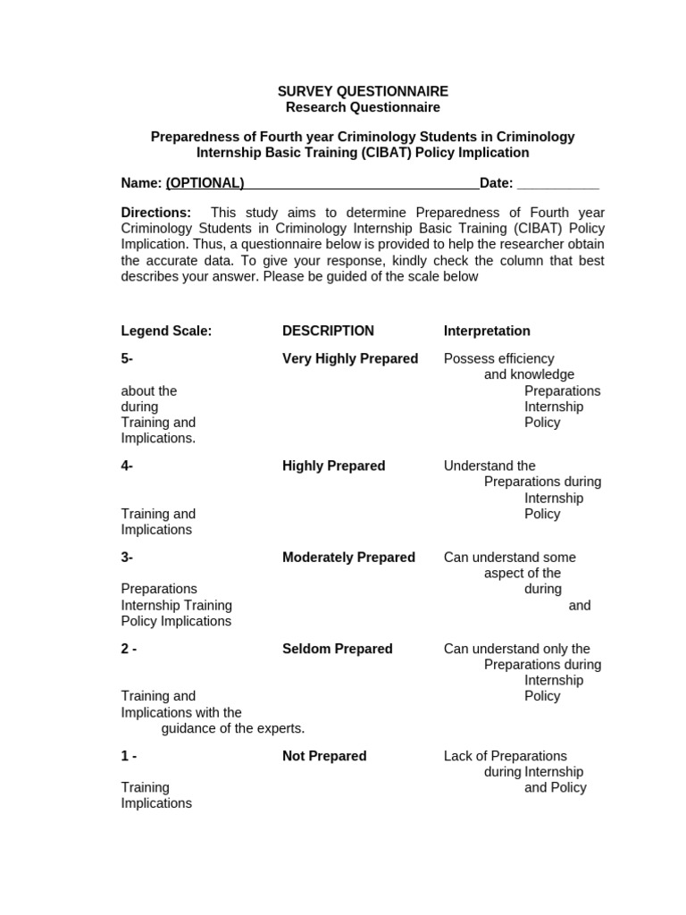 Aresco and Jed Survey Questionnaire New | PDF