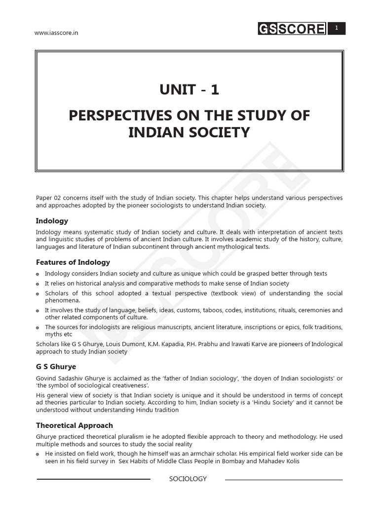 GSS Sociology Paper 2 Unit 1 Perspectives on the Study of Indian Society (1) | PDF | Liberal ...