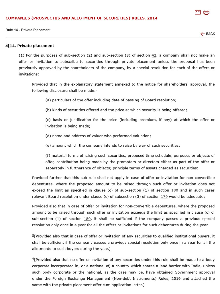 Private Placement Rules 2014 | PDF | Securities (Finance) | Dividend