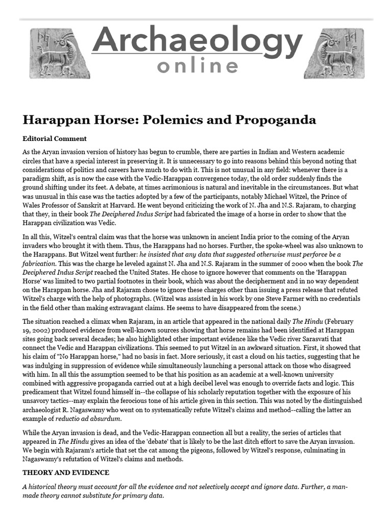 Harappan Horse - Polemics and Propoganda - Archaeology Online | PDF
