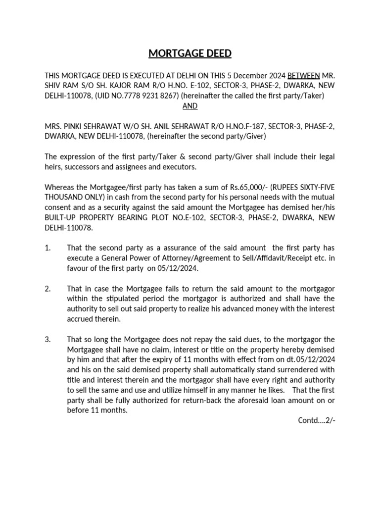 MORTGAGE DEED | PDF | Mortgage Law | Property Law