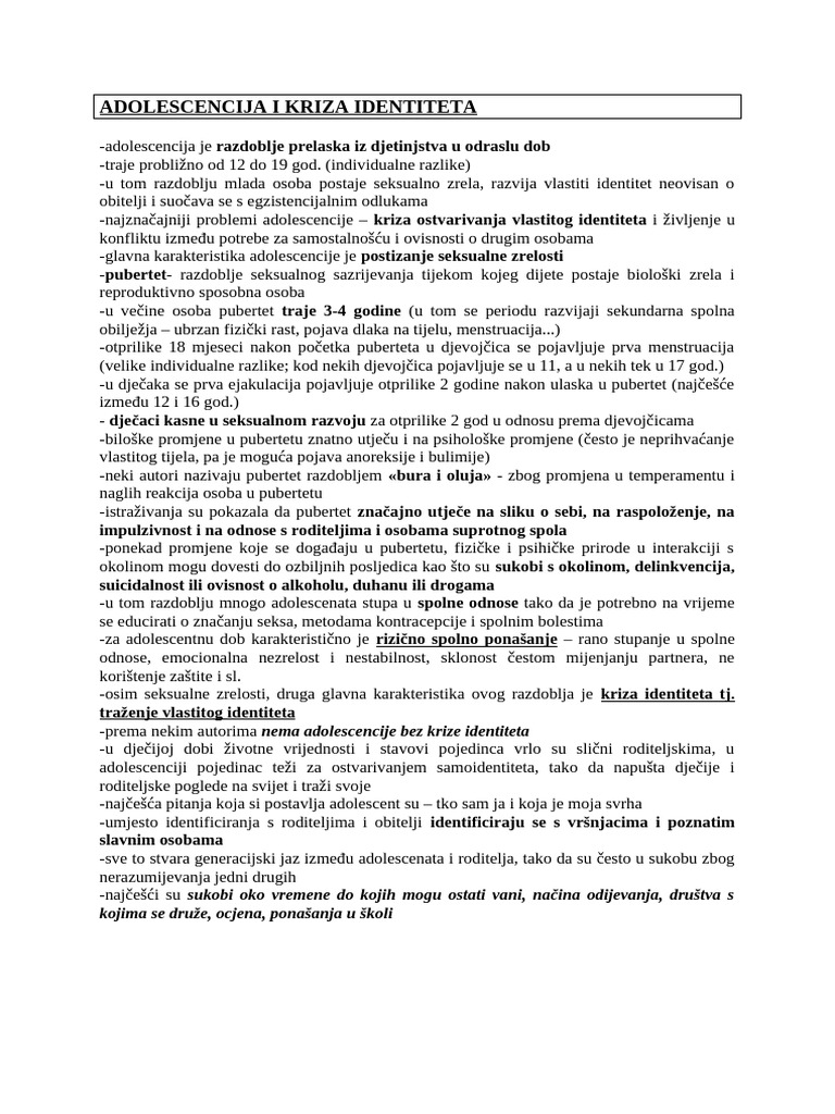 Adolescencija I Kriza Identiteta | PDF