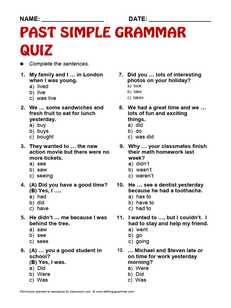 Past Tense Progress Test 2 | PDF