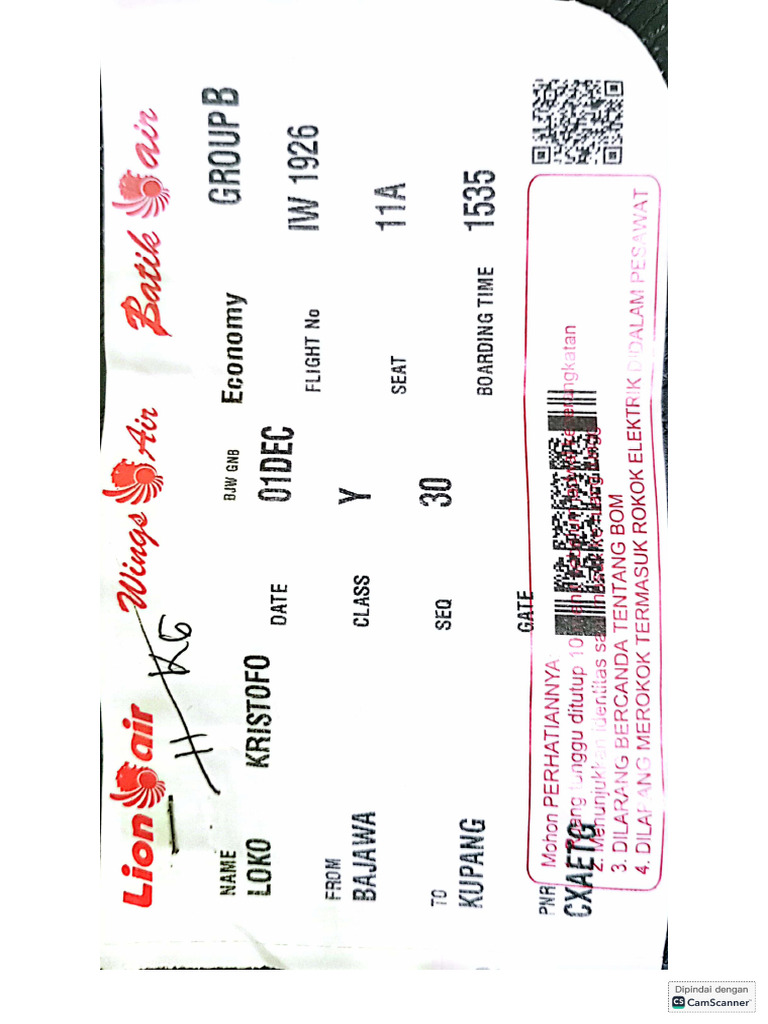 Tiket BJW Koe Hari Ini | PDF