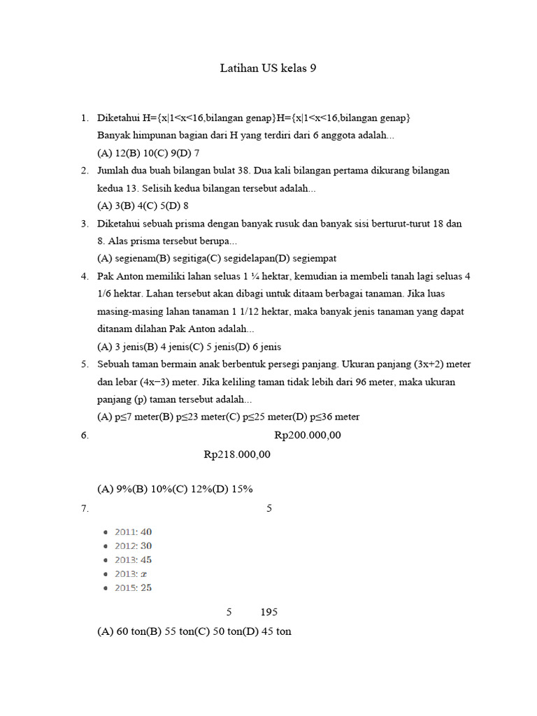 Latihan US SMP Kelas 9 Besok | PDF