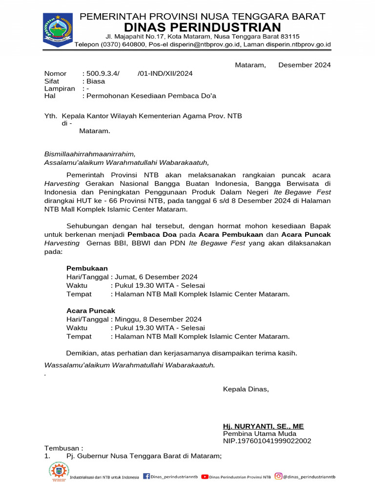 Permohona Kesediaan Pembaca Doa Manual | PDF