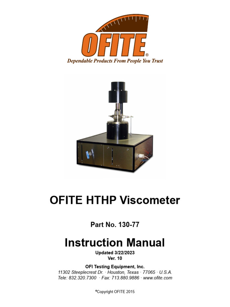 Ofite HTHP | PDF | Viscosity | Mechanical Engineering