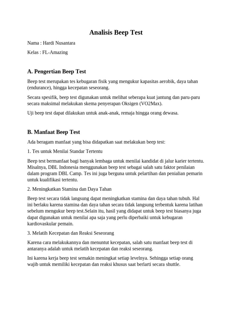 Analisis Beep Test | PDF
