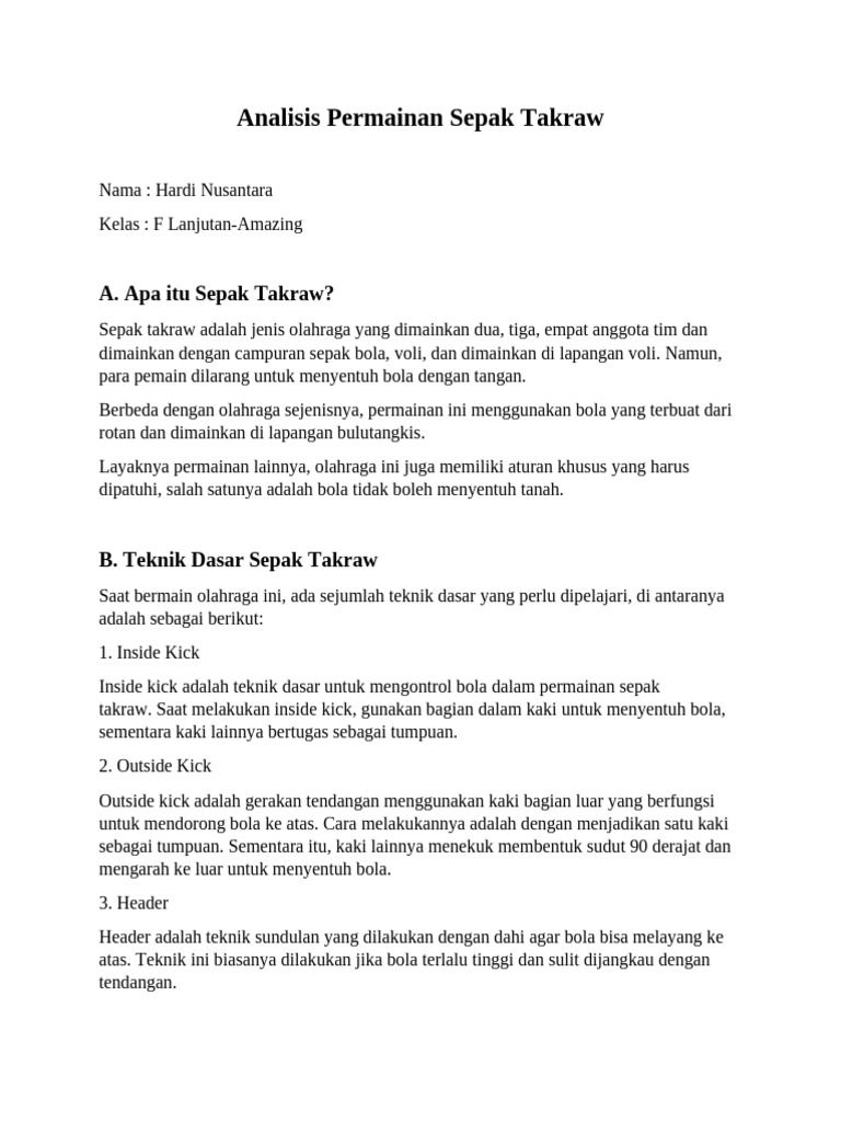Analisis Sepak Takraw | PDF
