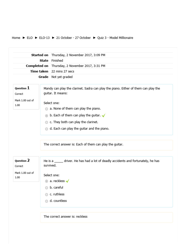 Quiz 3 - Model Millionaire | PDF