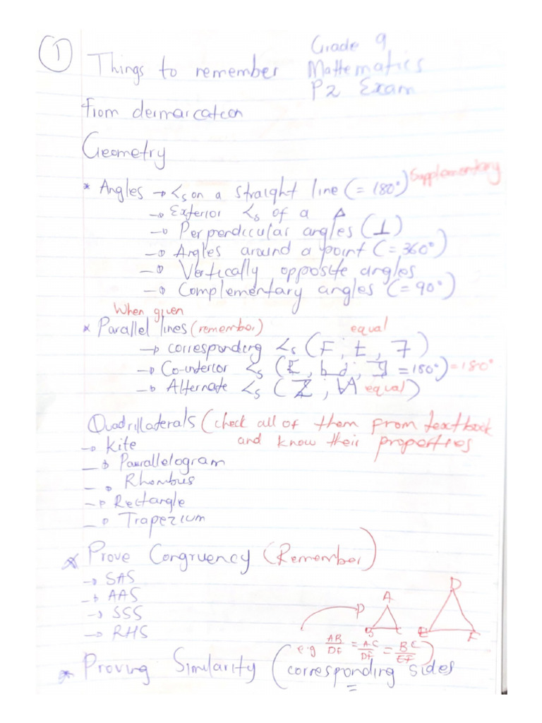 Important Notes For P2, Grade 9 Mathematics | PDF