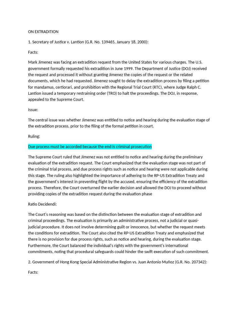 EXTRADITION and REFUGEES Cases-WPS Office | PDF | Refugee | Extradition