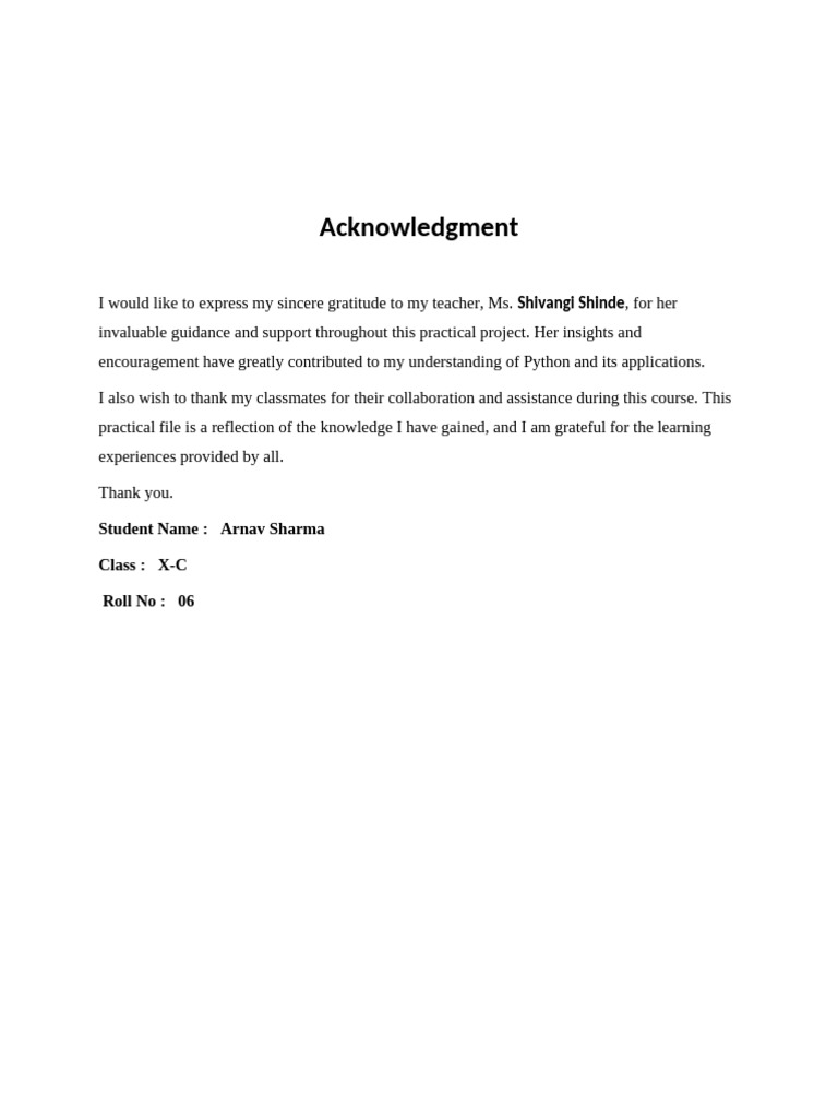 Acknowledgment Sample | PDF