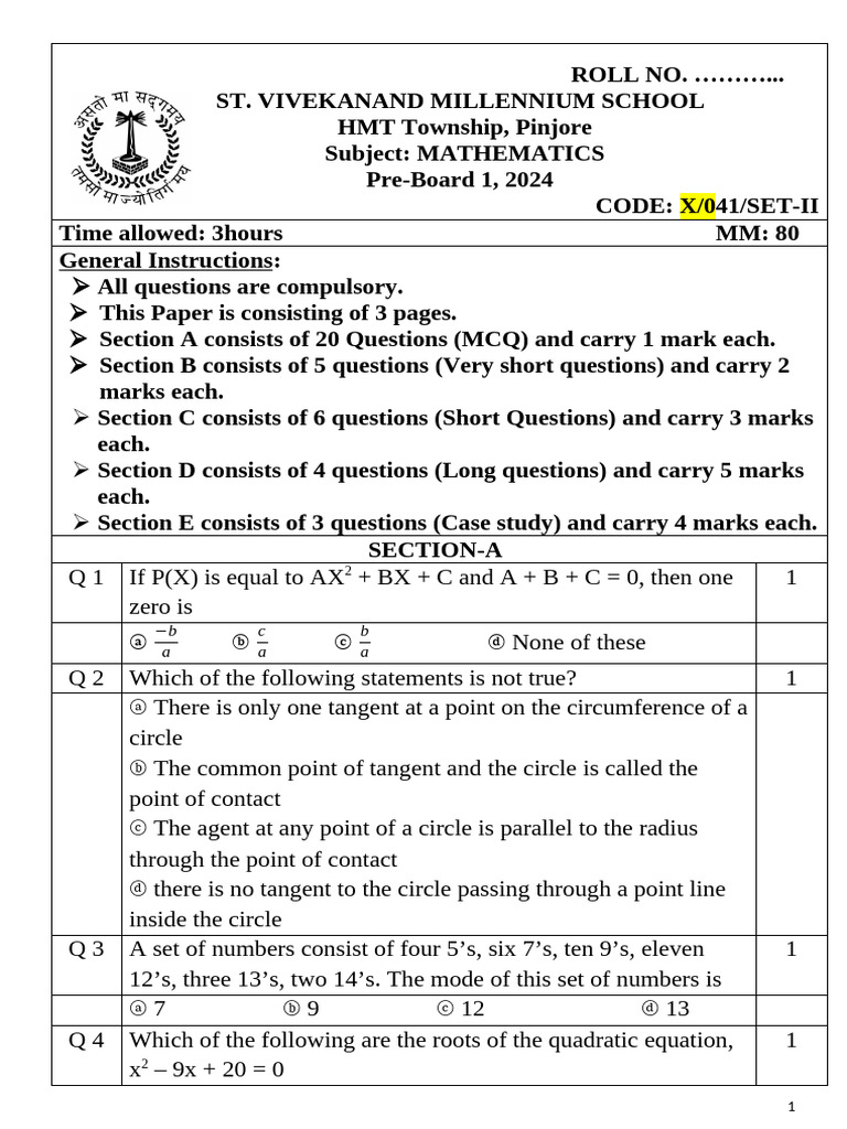 cLASS 10 - MATHEMATICS - SET 2 - Standard - GURCHARAN DHIMAN - 2024 Nov ...