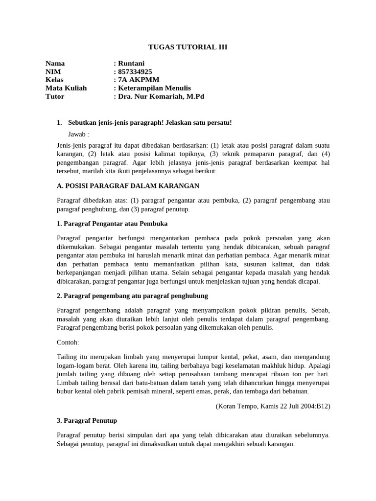 Ttm3 Runtani Ket.menulis | PDF