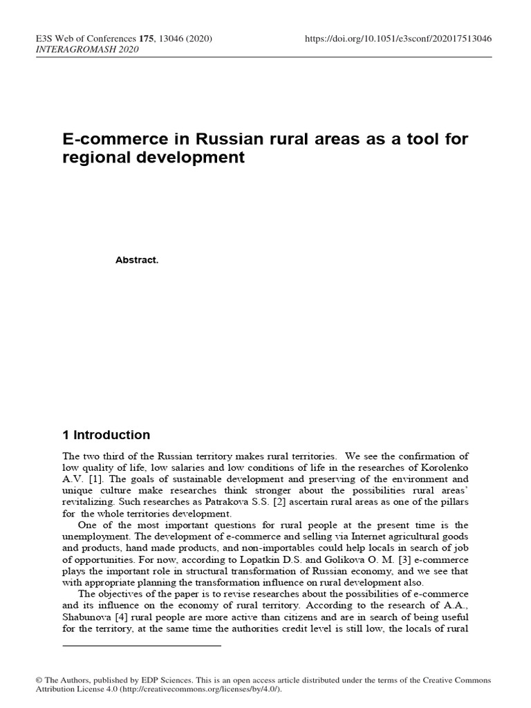 E-Commerce in Russian Rural Areas As A Tool | PDF | Internet | E Commerce