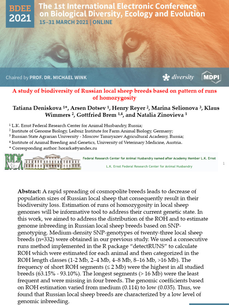 A study of Biodiversity of Russian Local Sheep | PDF | Inbreeding | Sheep