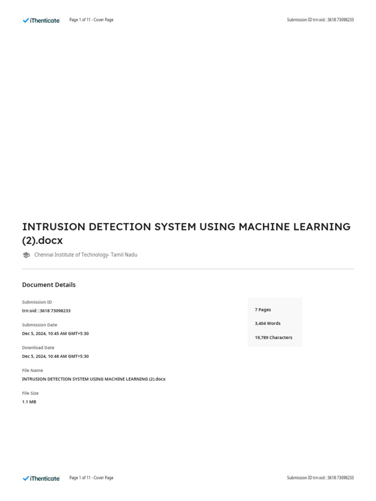 Intrusion Detection System Using Machine Learning | PDF | Applied ...