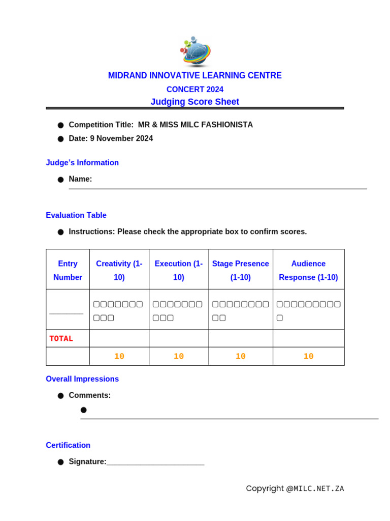 Judging Score Sheet PDF | PDF
