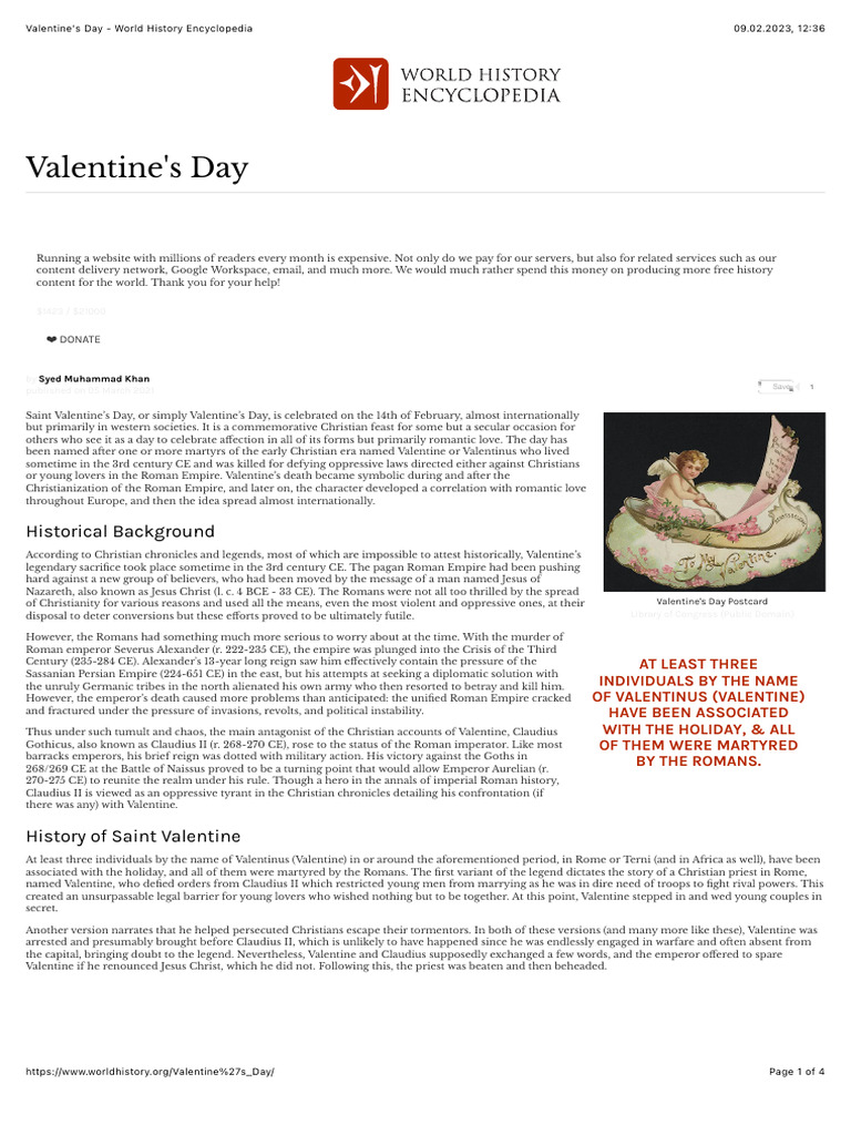 Valentine's Day - World History Encyclopedia | PDF | Cupid | Valentine ...