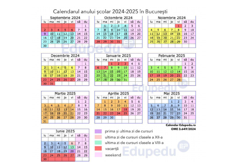 Calendar-scolar-2024-2025-Bucuresti | PDF