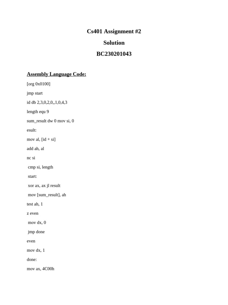 Assembly Language Sum Checker | PDF