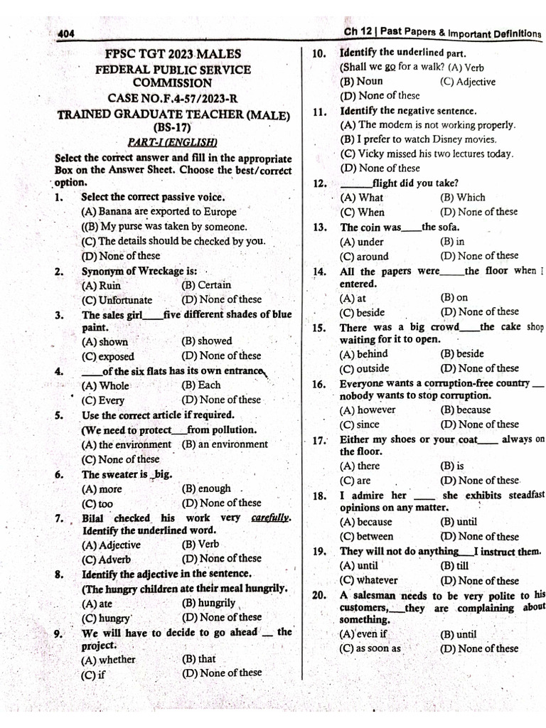 Train Graduate Teacher Past Paers 200 Mcqs | PDF