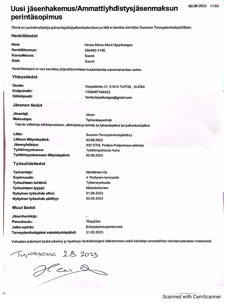 Liiton Jäsenmaksun Työnantajaperintä Valtakirja | PDF