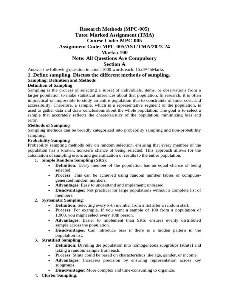 Assignment 5 Research Methods | PDF | Sampling (Statistics) | Methodology