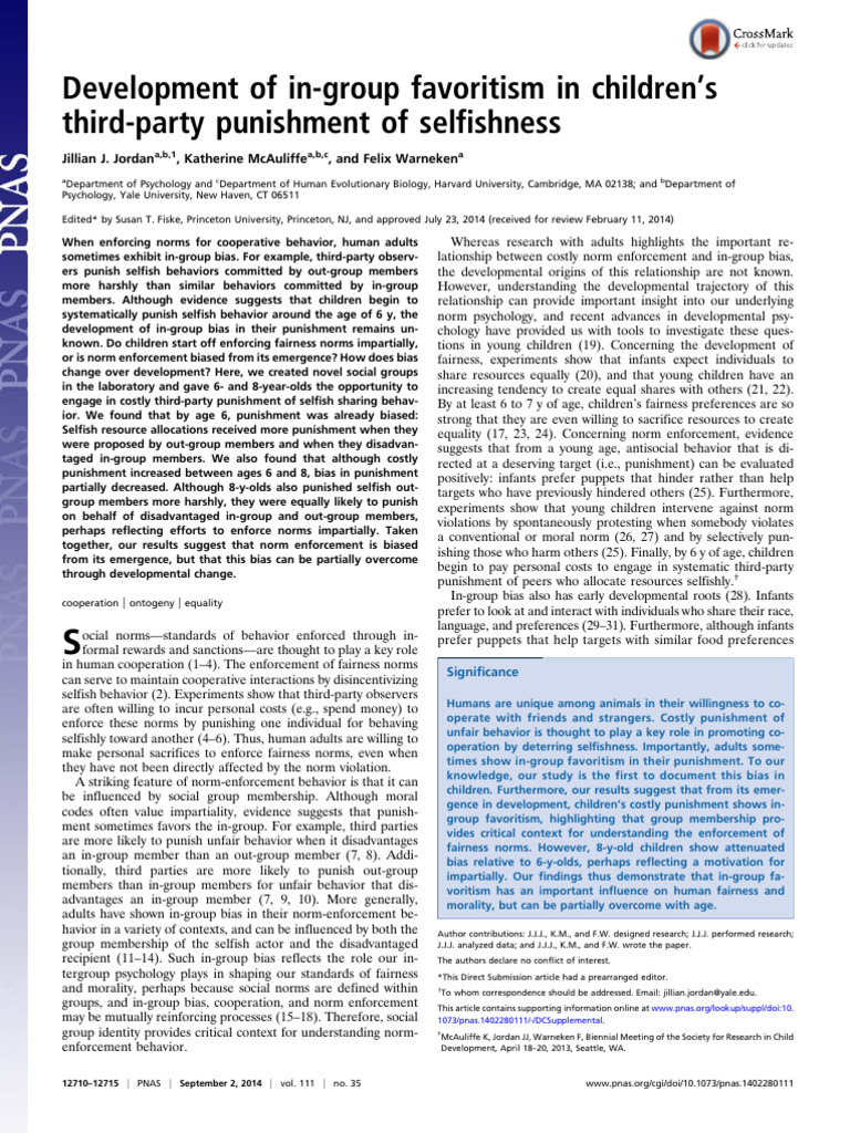 Jordan2014 - Development of In-Group Favoritism in Children's Third ...