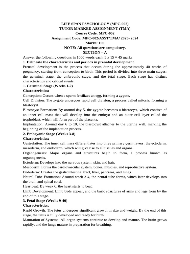 Assignment Paper Life Span Psychology | PDF | Embryo | Child Neglect