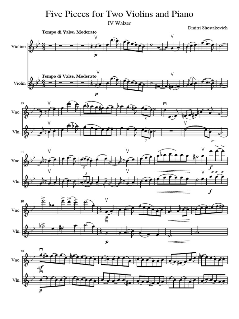 Five Pieces For Two Violins and Piano | PDF | Musicology | Rhythm And Meter