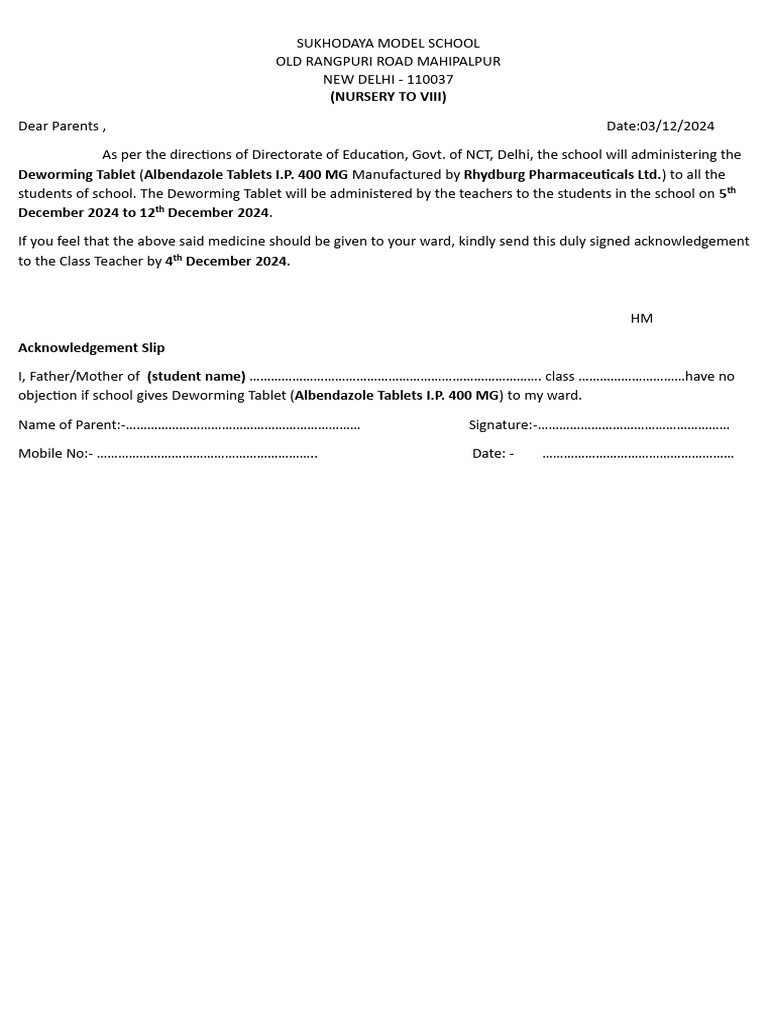 De-Worming Consent Form 2024j | PDF