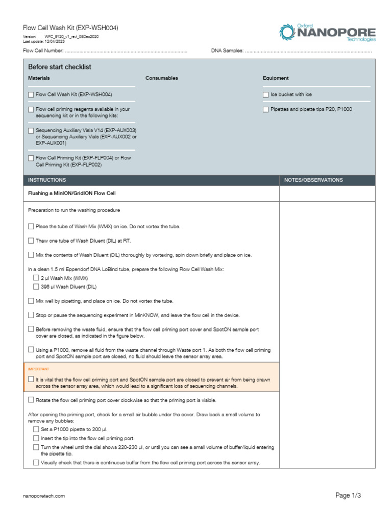 Flow Cell Wash Kit (EXP-WSH004) - Minion | PDF