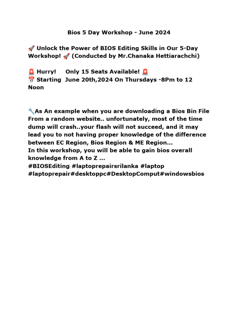 Bios 5 Day Workshop - June 2024 Batch 02 RCC | PDF
