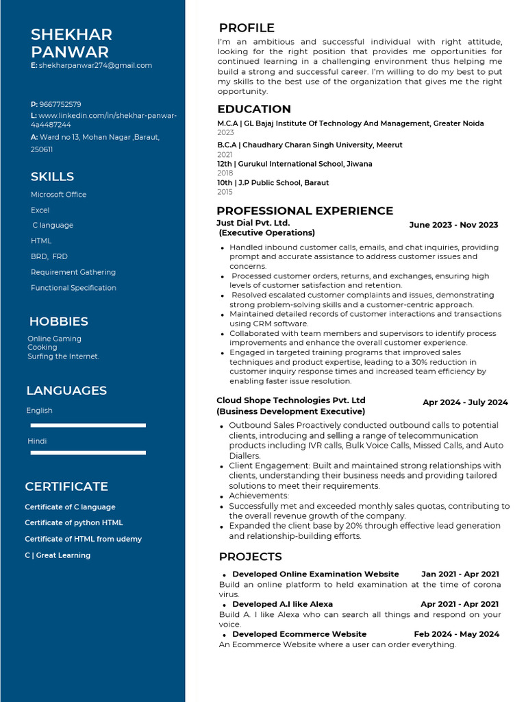 Shekhar Panwar Resume PDF | PDF | Business | Information Technology
