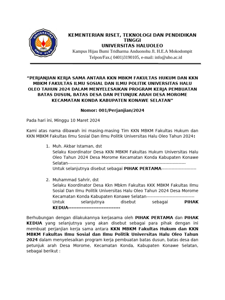 Kontrak Kerja KKN MBKM Desa Morome | PDF