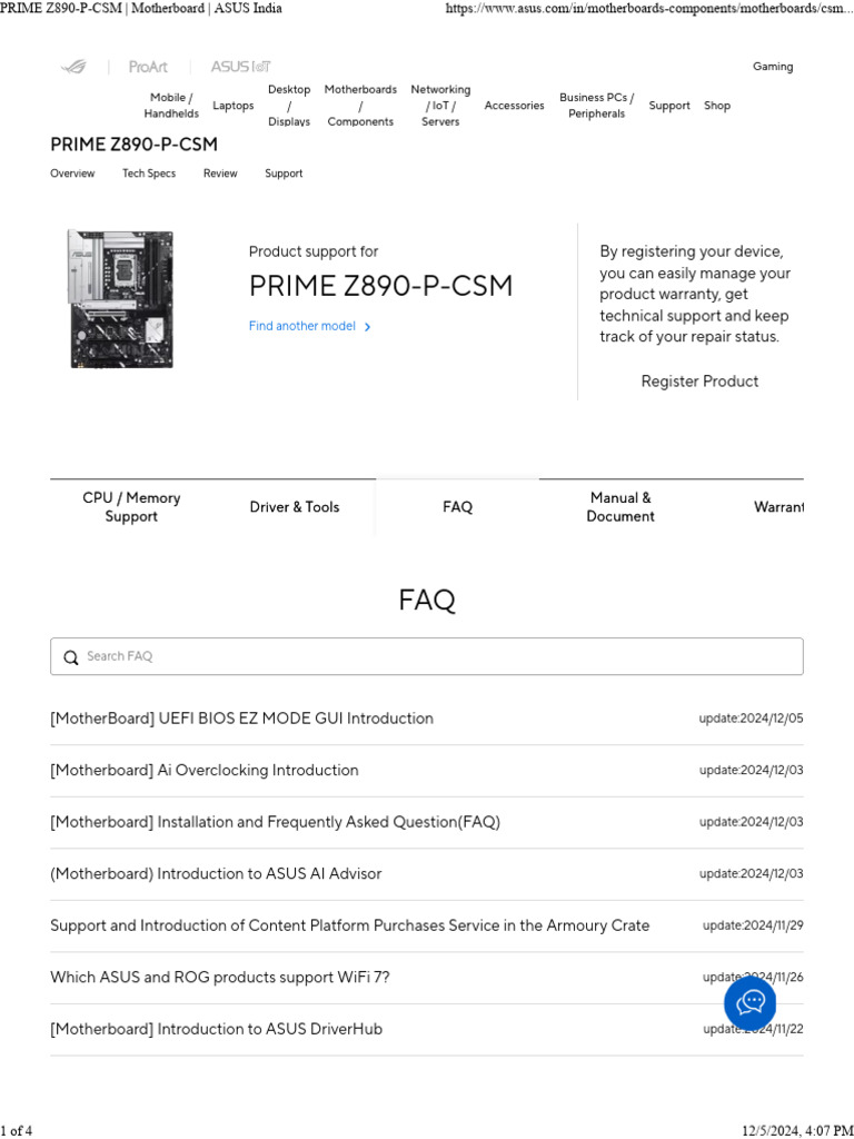 PRIME Z890-P-CSM - Motherboard - ASUS India - FAQ | PDF | Computer Hardware | Computing Platforms