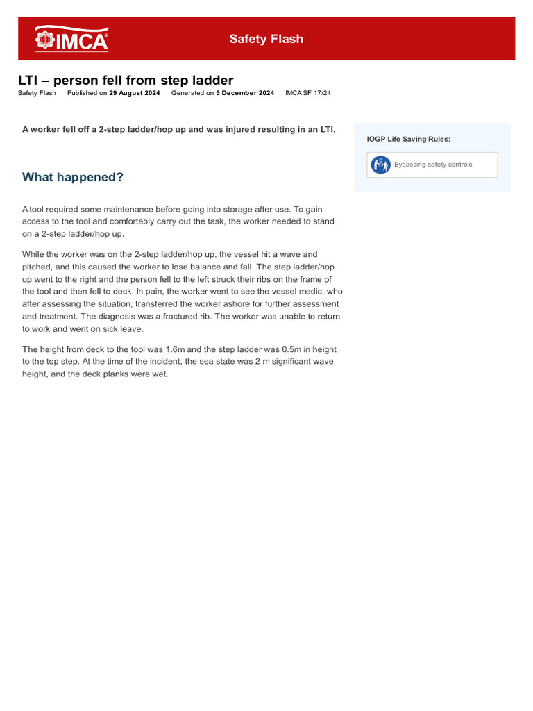 LTI - Person Fell From Step Ladder | PDF | Safety