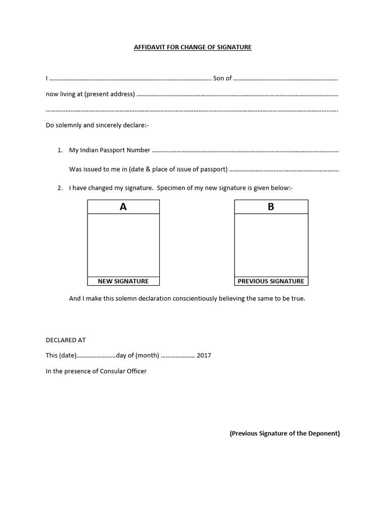 Affidavit For Signature Change | PDF