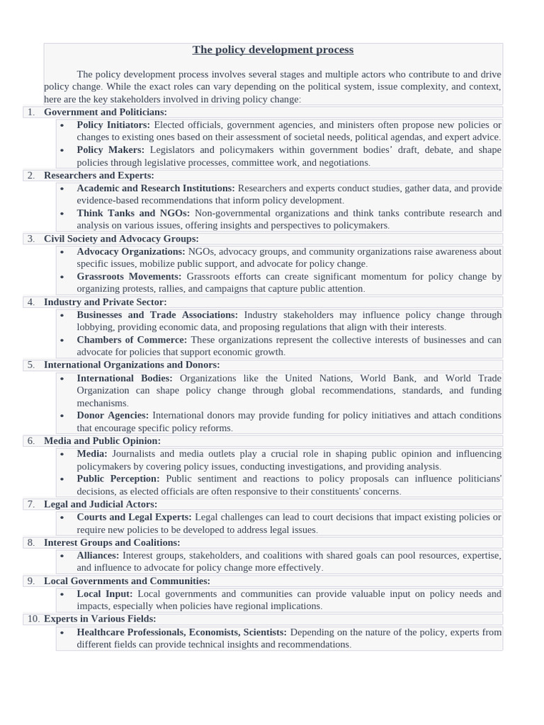 Policy Development Process | PDF | Policy | Non Governmental Organization