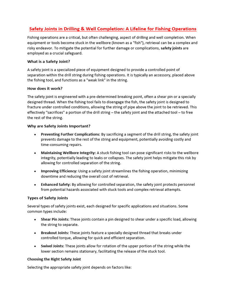 Safety Joints: Key to Fishing Operations | PDF | Borehole | Drill