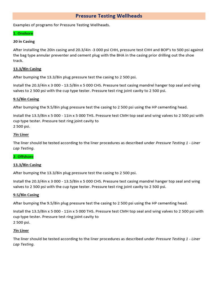 Pressure Testing Wellheads | PDF | Casing (Borehole) | Building Materials