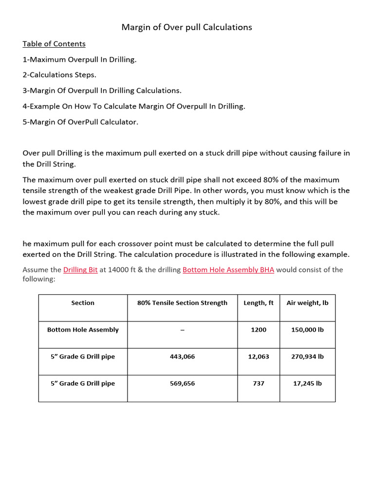 Overpull Margin Calculations in Drilling | PDF | Mechanical Engineering
