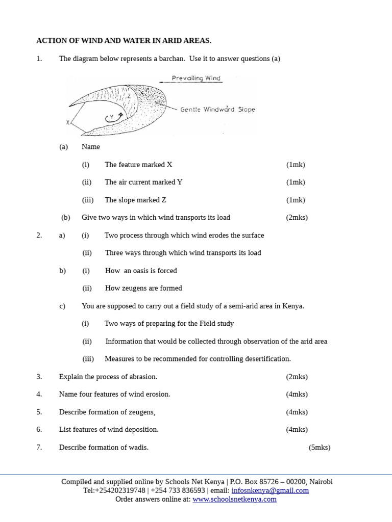 Action of Wind and Water in Arid Areas Questions | PDF | Erosion | Desert