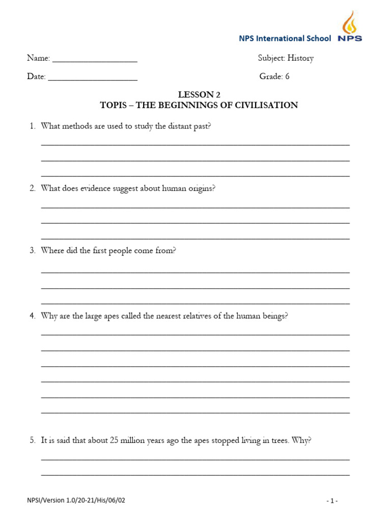 Lesson 2 Worksheet | PDF | Hominidae | Human Evolution