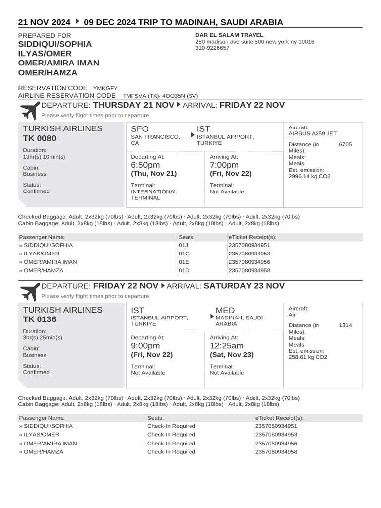 Travel Reservation November 21 For SOPHIA SIDDIQUI | PDF | San Francisco International Airport ...
